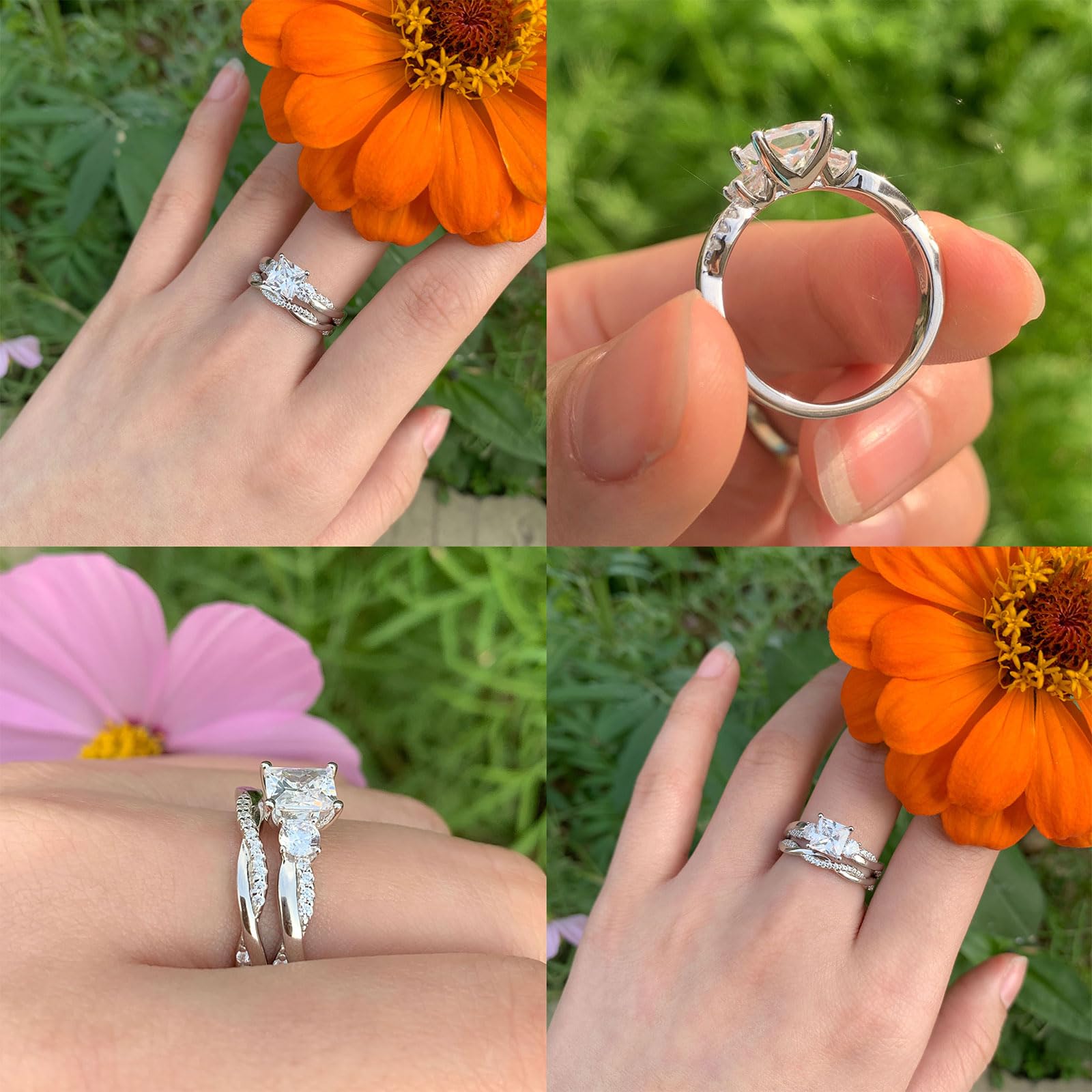 Wuziwen 1 Carat Wedding Infinity Band Bridal Ring Sets Princess AAAAA CZ Sterling Silver Size 6