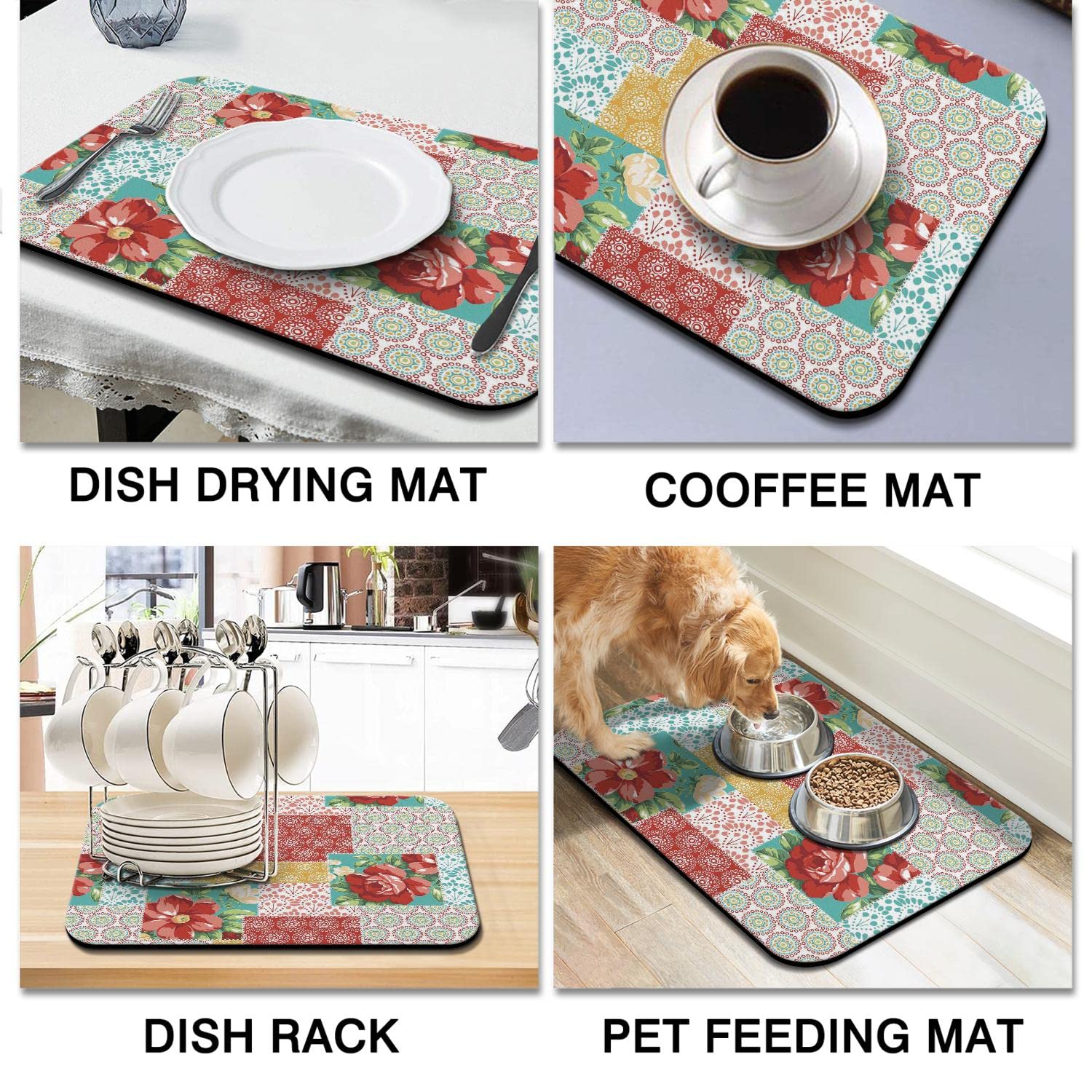 Washable Rubber Pioneer Dish Drying Mats For Kitchen Counter Home Large Coffee Bar Pad Accessories And Decor For Utensils Stemware (18''x24'')