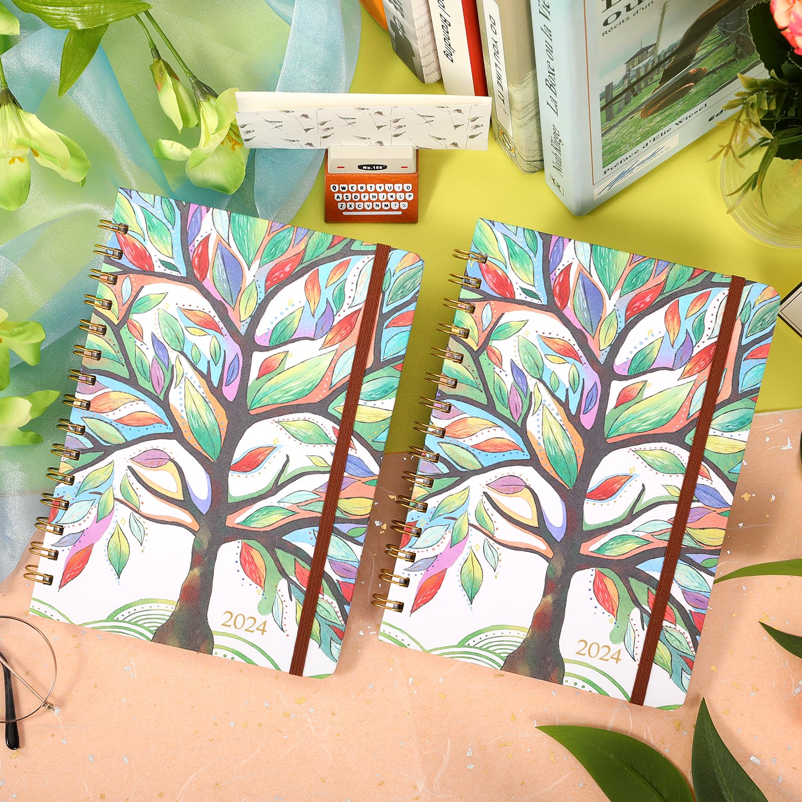 Planner 2024 - JAN. 2024 - DEC. 2024, 2024 Planner, Planner 2024, Weekly & Monthly Planner 2024 with Tabs, 6.3" x 8.4", Hardcover with Back Pocket + Thick Paper + Twin-Wire Binding - Watercolor Tree