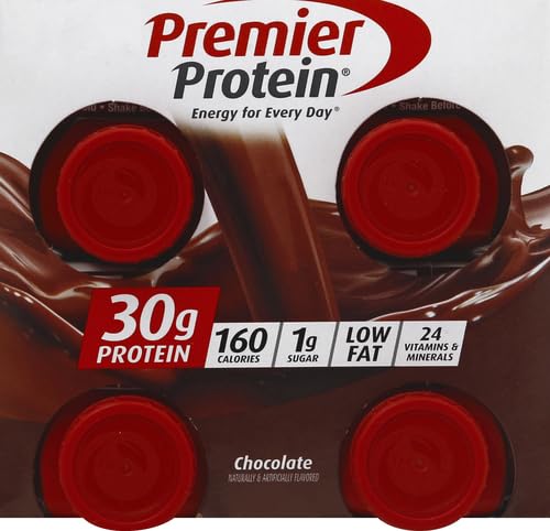 Premier Protein Shake, Chocolate, 30g Protein, 1g Sugar, 24 Vitamins & Minerals, Nutrients to Support Immune Health, 4 Count, 44 Fl Oz