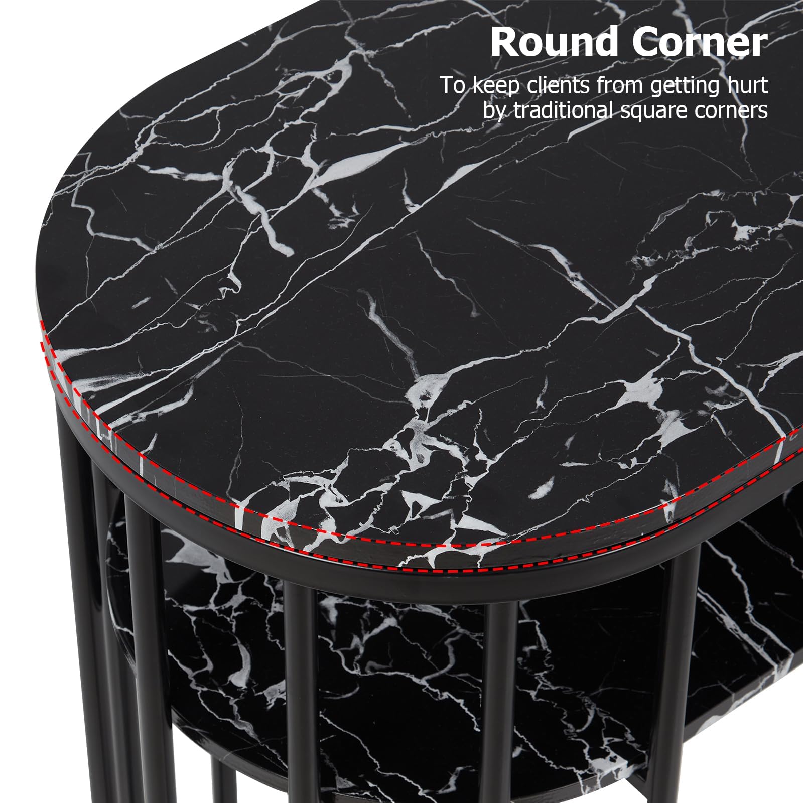 Professional Manicure Table, Workstation for Nail Salons - Sleek Design Marble Texture Nail Desk with Black Metal Frame