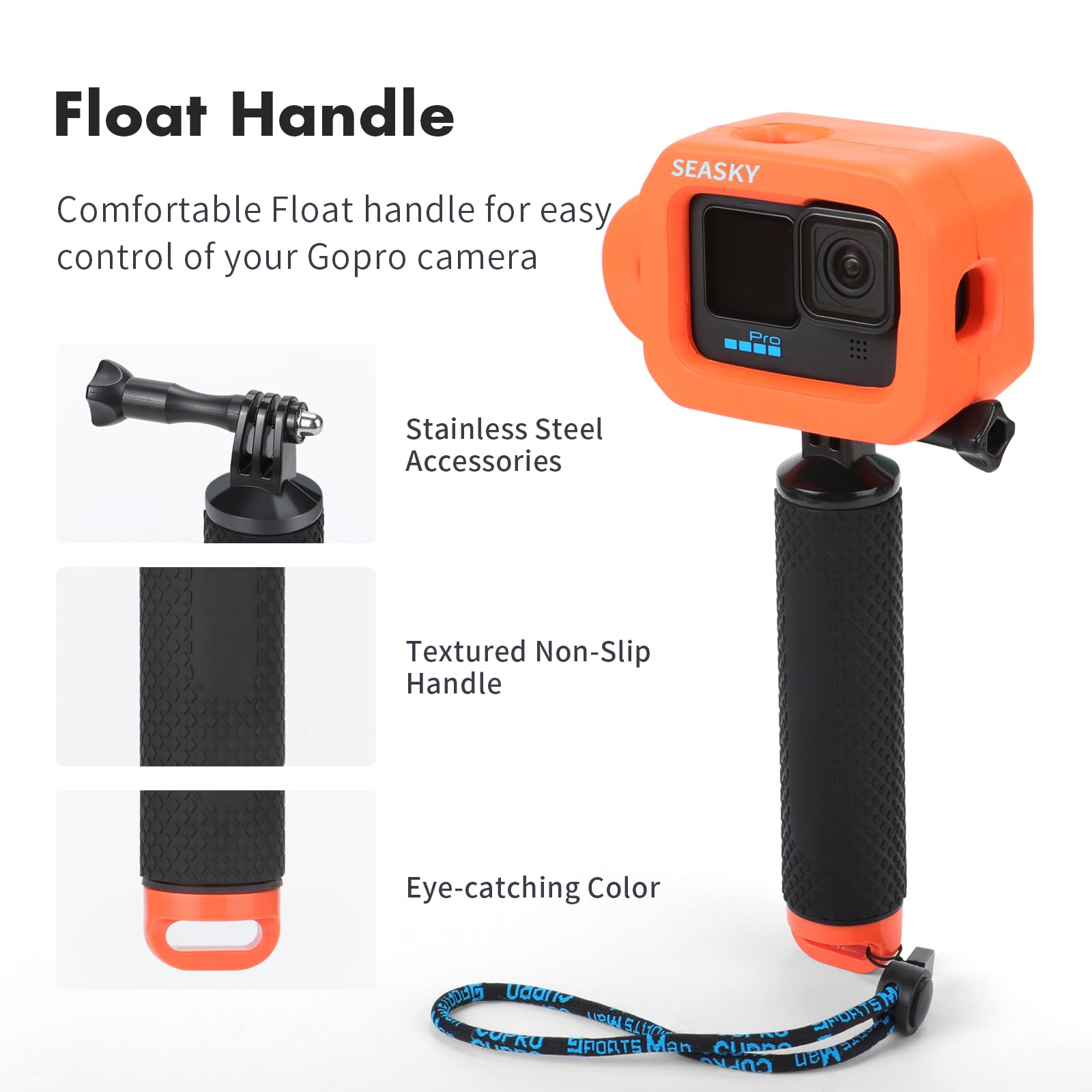 SEASKY Floaty Soft Foam Case & Hand Grip Stick Kit Set Accessories for Gopro Hero 12/11/10/9 Black Action Sports Camera Snorkeling Surfing, Wakeboarding Floating Protective Cage housing Shell Cover