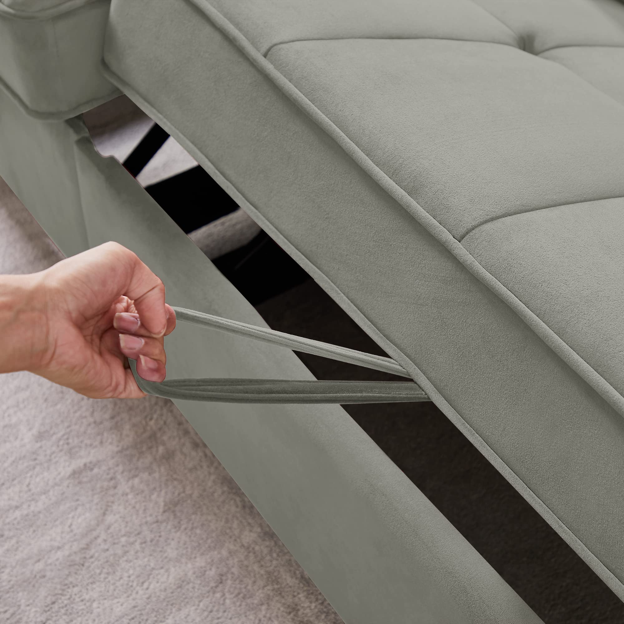PHOYAL Combination Sofa Bed, Pull-Out Sofa 3 Seater Couch Sofa Upholstered L-Shaped 3-Seat Sleeper Sofa Pull Out Sleeper Pull Out Sofa Bed Couch for Living Room (Grey)