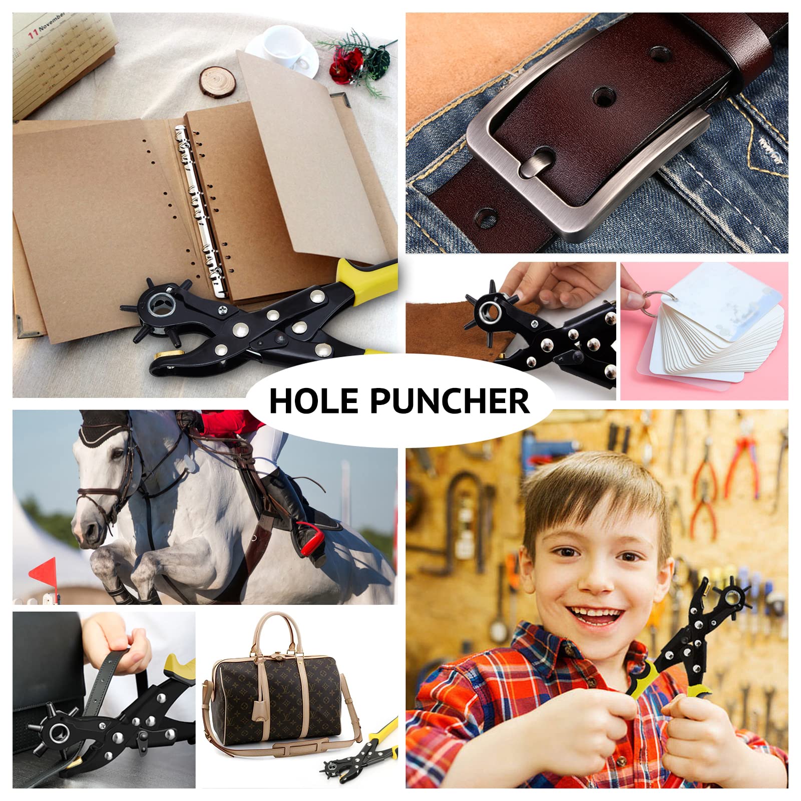 ROUPHY Hole Punch Plier Sets for Leather Belts,Dog Collars,Watch Straps,Saddles,Shoes,Fabric, Paper,Cards,Labor Saving Design,Heavy Duty Rotary Hole Maker Tools for Home DIY or Craft Projects