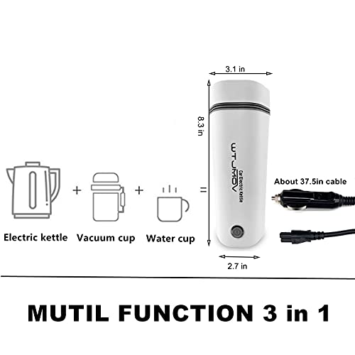 WTJMOV 12V Car Electric Kettle, Travel Portable Electric Tea Coffee Kettle Fast Water Boiler & Heater Automatic Shut-Off (White)