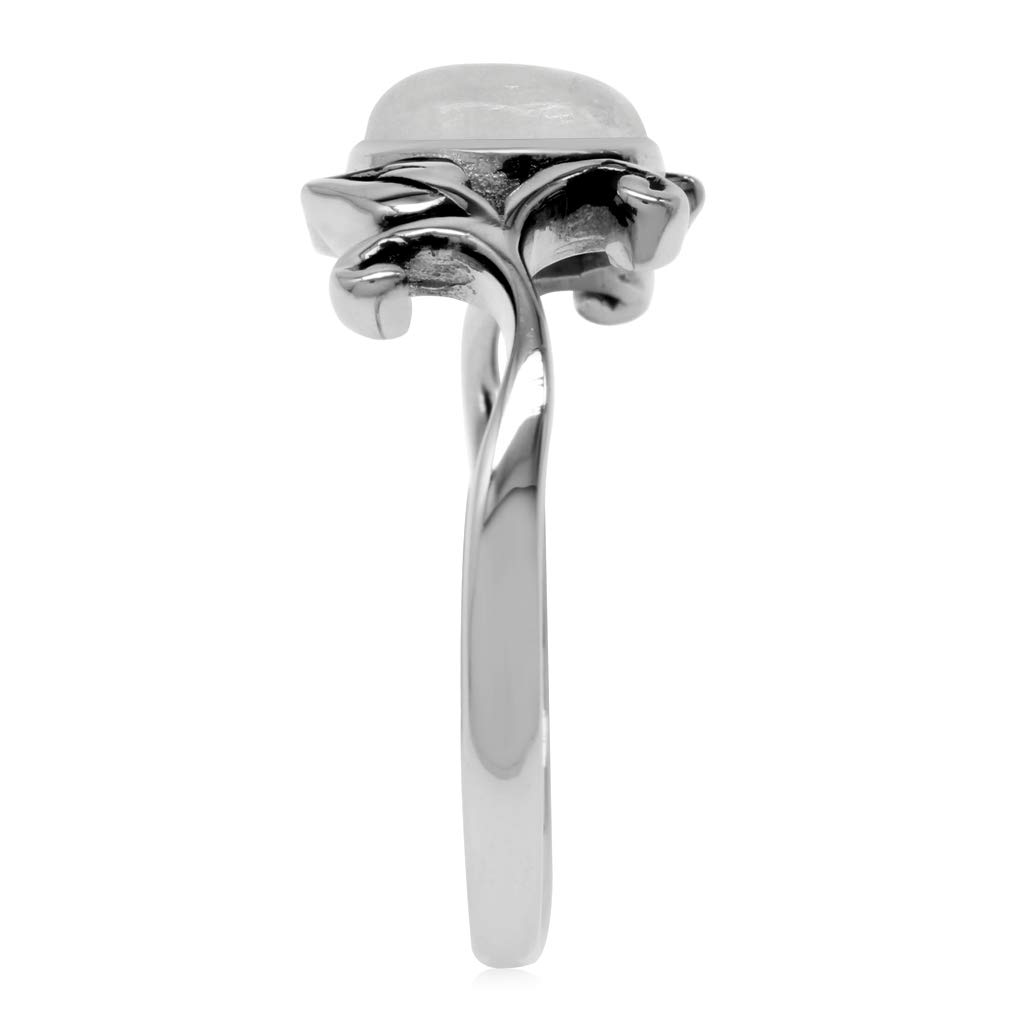 Silvershake 8X6mm Natural Oval Shape Moonstone 925 Sterling Silver Leaf Vintage Inspired Ring Size 4.5