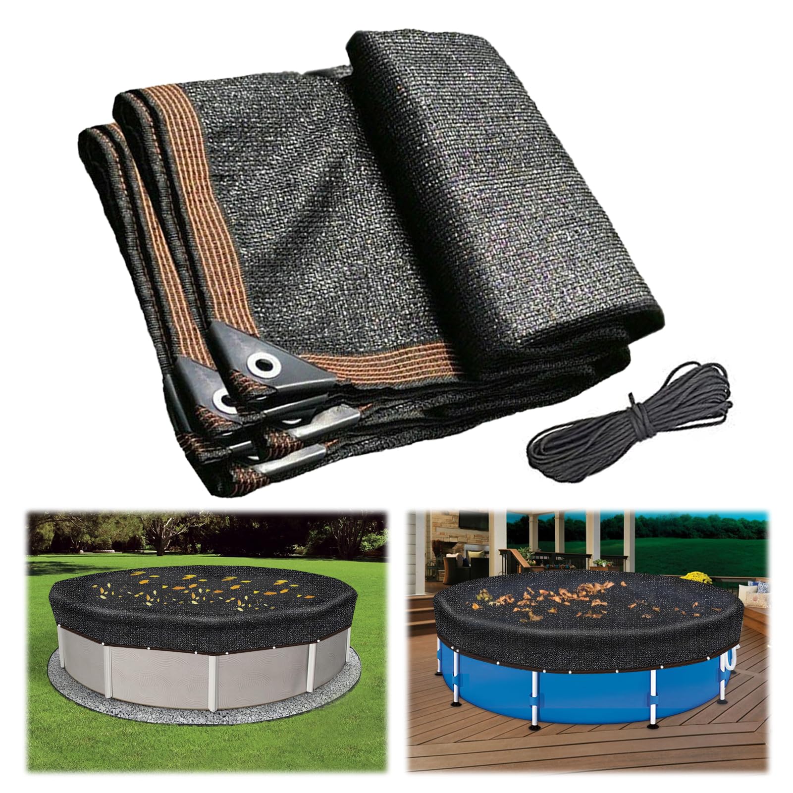 Pool Leaf Net Cover 18 ft Round, Fine Mesh 18 ft Pool Covers for Above Ground Pools, Winter Pool Cover 18 ft Round Above Ground, Pool Net Cover Safety with 10m Rope, Lightweight & Easy to Store, Black