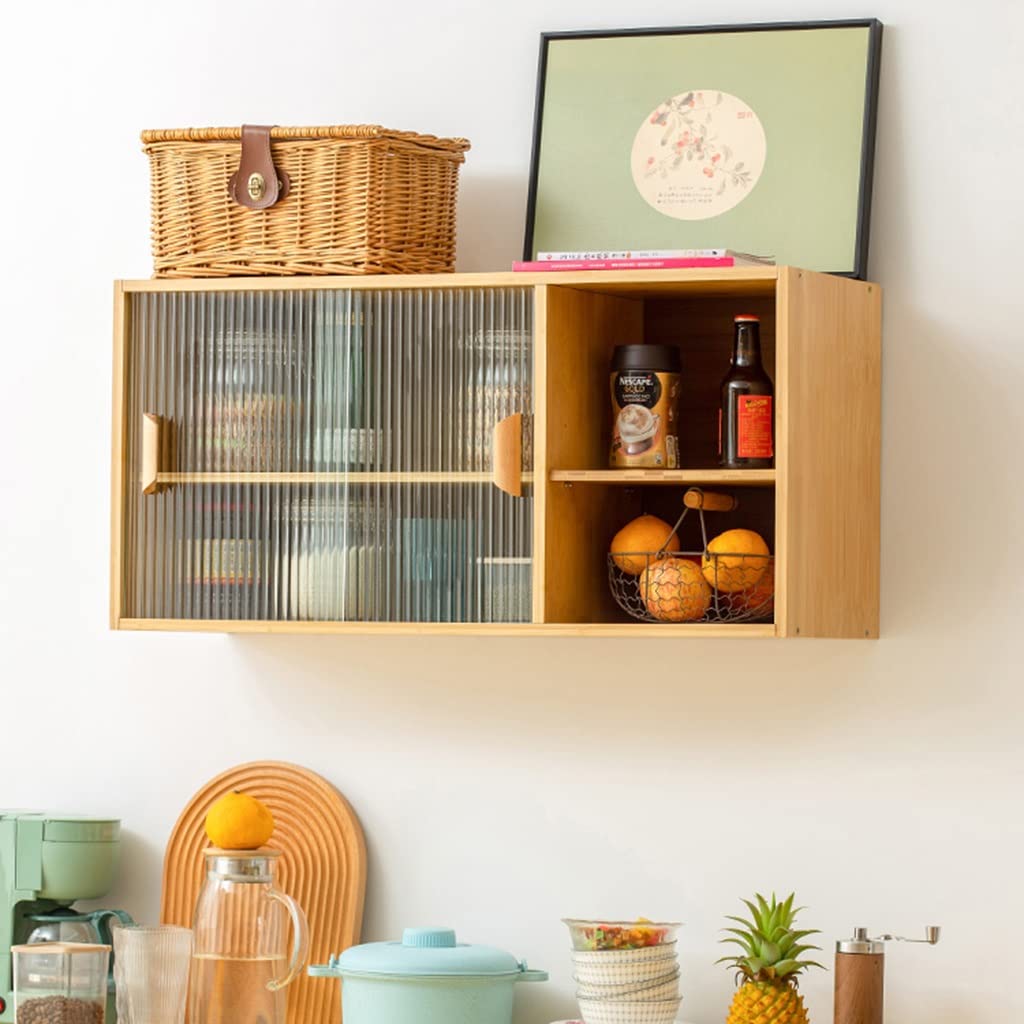 PHSP Wall Cabinet Solid Wood Storage Kitchen Condiment Dish Mounted Dining Table, Sofa Side Glass Sliding Door, 80*28*40cm