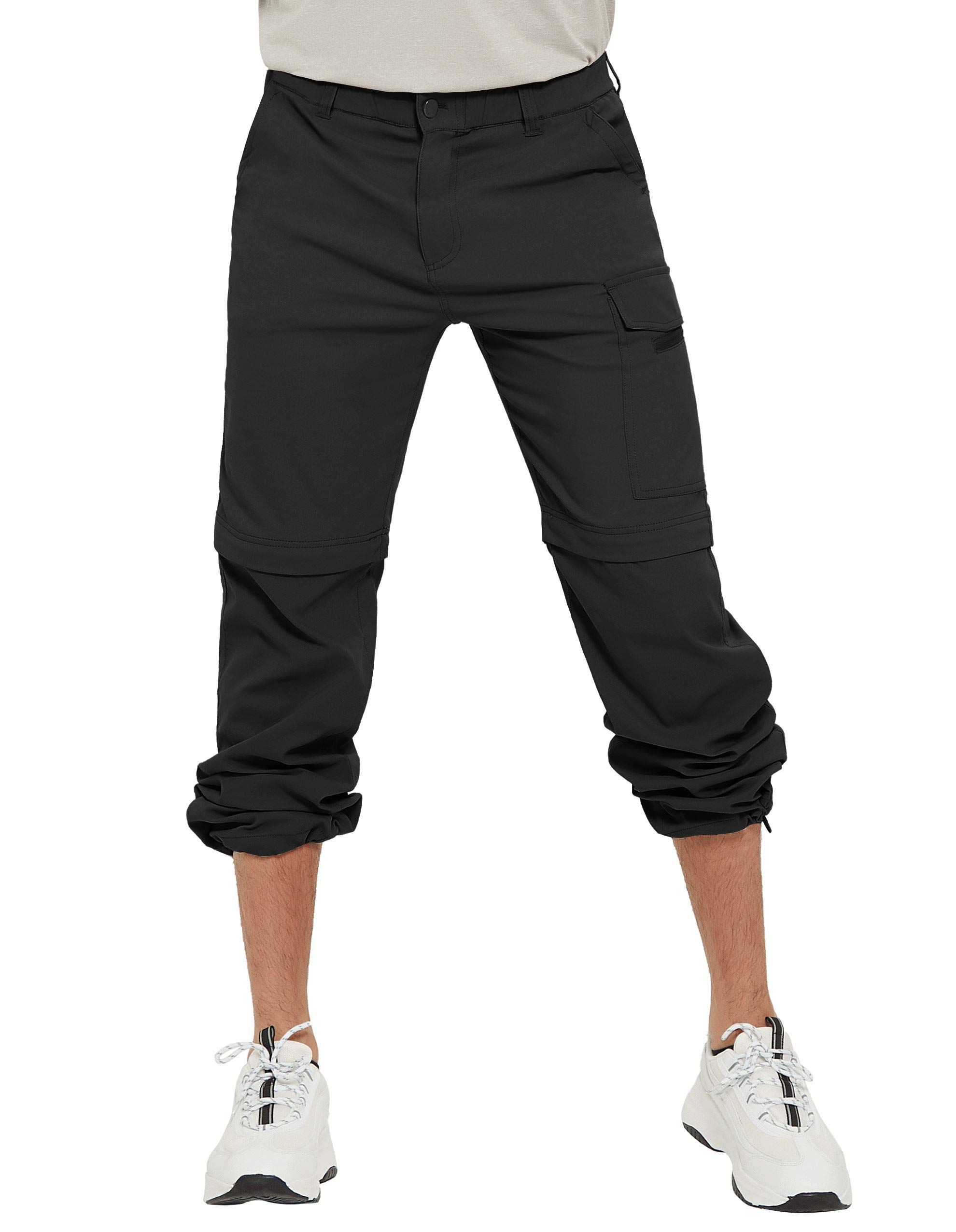PULI Men's Waterproof Convertible Hiking Pants Lightweight Outdoor Cargo Climbing Fishing Black 38