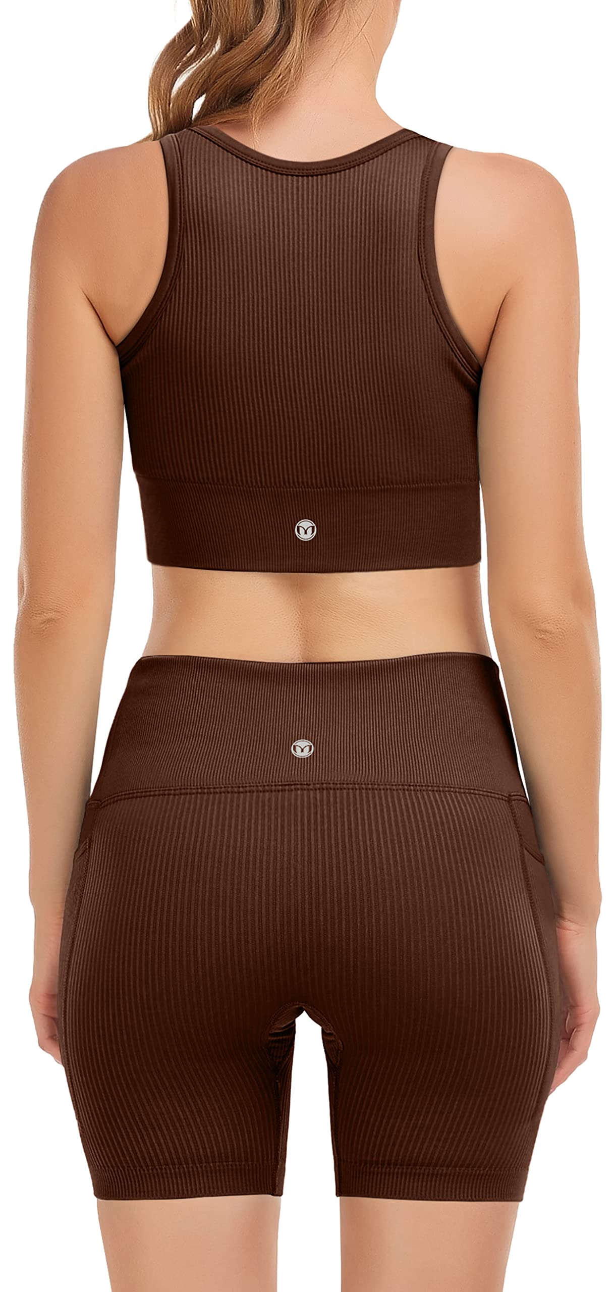 Yoga Workout Seamless Sets with Ribbed Design for Women,2 Piece Set with Ribbed Flattering Notch Top