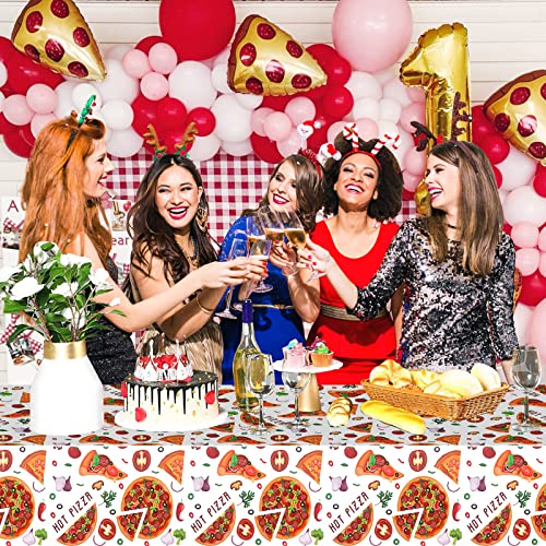 PHOGARY 3 Pack Pizza Tablecloth, Plastic Pizza Theme Table Cloths Picnic Table Cover, Hot Pizza Party Decorations Ideal for Kids’ Birthday, Pizza Decor Parties Supplies Carnival Party