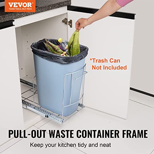 VEVOR Pull-Out Trash Can, Adjustable fits cans up to 9" x 19.5", Bin Not Include, Under Mount Kitchen Waste Container with Slide and Handle,Requires a 13.4" W x 21.2" D x 17.7" H Cabinet Opening