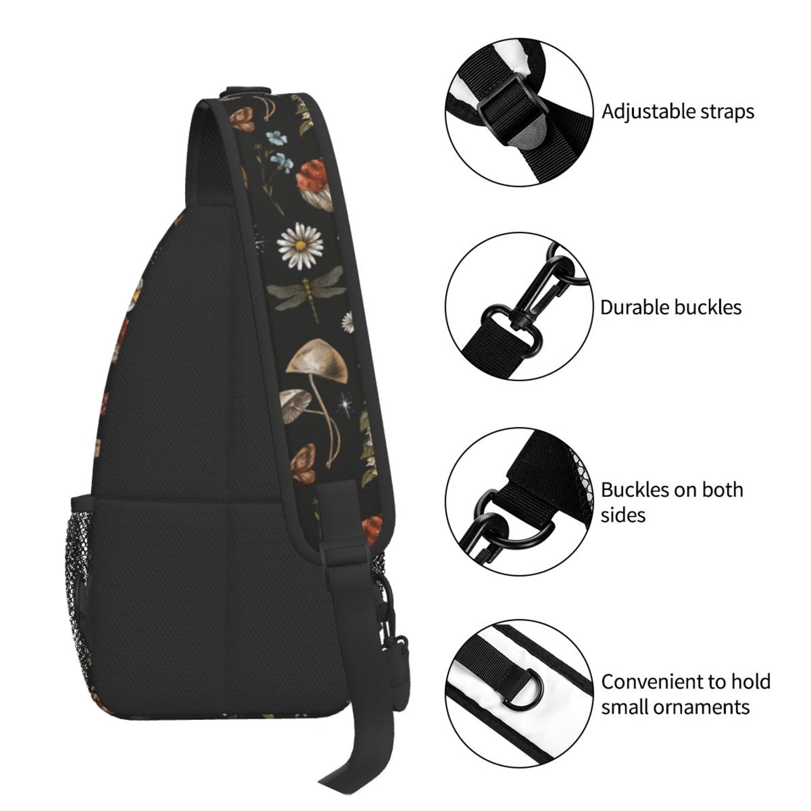 SUPLUCHOM Sling Bag Vintage Mushroom Leaf Forest Hiking Daypack Crossbody Shoulder Backpack Travel Chest Pack for Men Women Over 12 Years Old