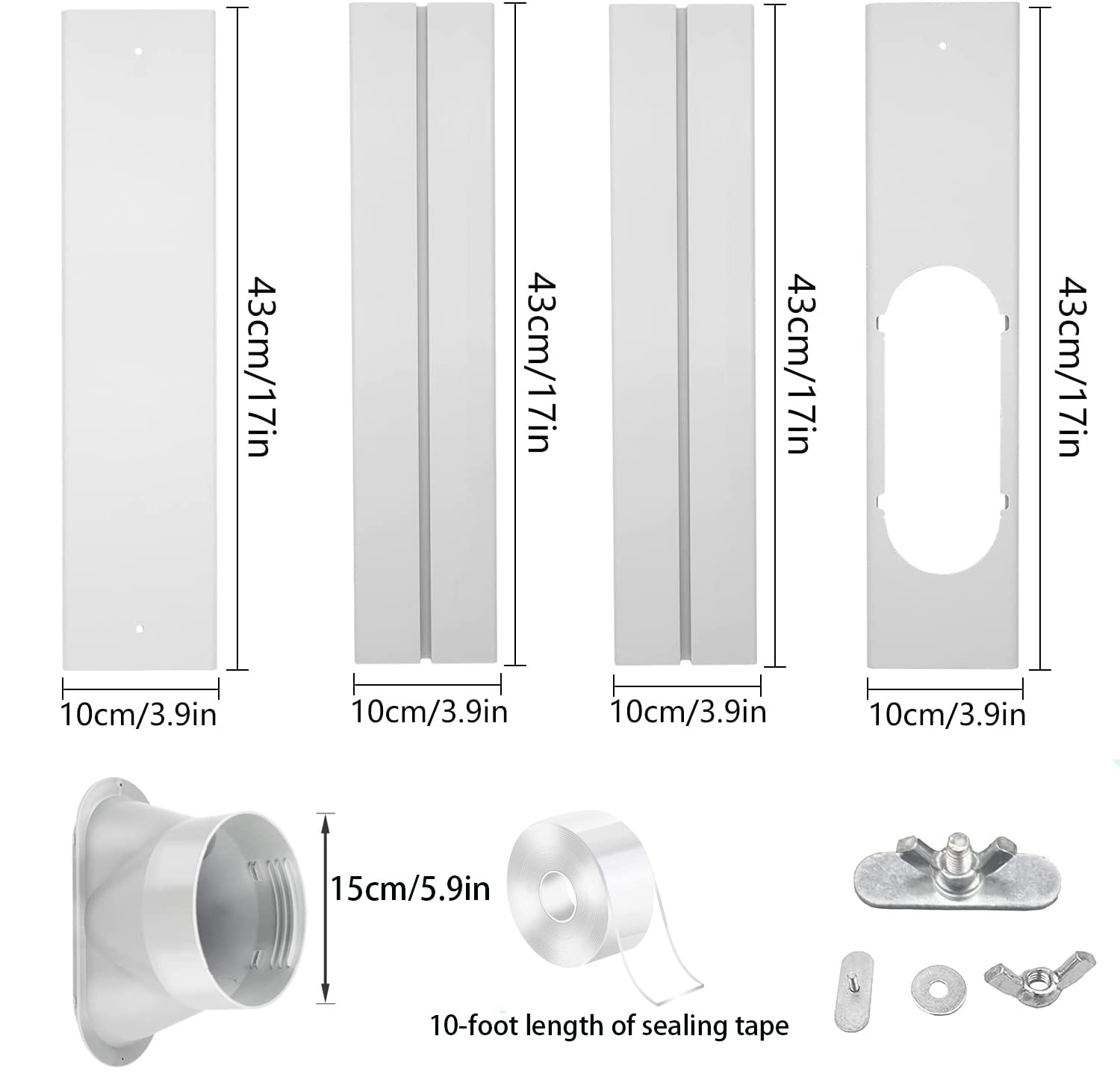 Portable AC Window Kit with 5.9β Exhaust Hose for Sliding Window, Adjustable Air Conditioner Window Vent Kit for Ducting AC Seal Panel for Horizontal&Vertical Window