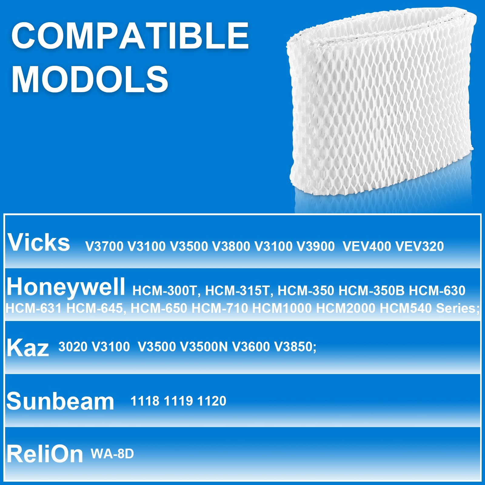 WF2 Humidifier Filter Replacement for Vicks V3500 V3100 V3900 V3700 VEV320,Kaz 3020 & Re-Lion WA-8D Cool Mist Humidifiers,Pack of 6 by TOMOON