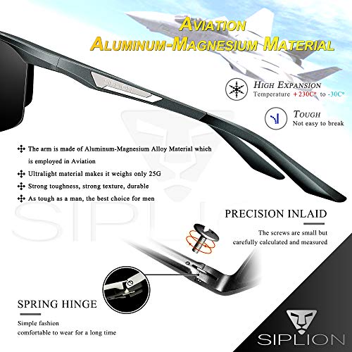 SIPLION Men's Sunglasses Polarized Sport Glasses for golf fishing driving Metal Frame Sun glasses 8729 Gray+Gray