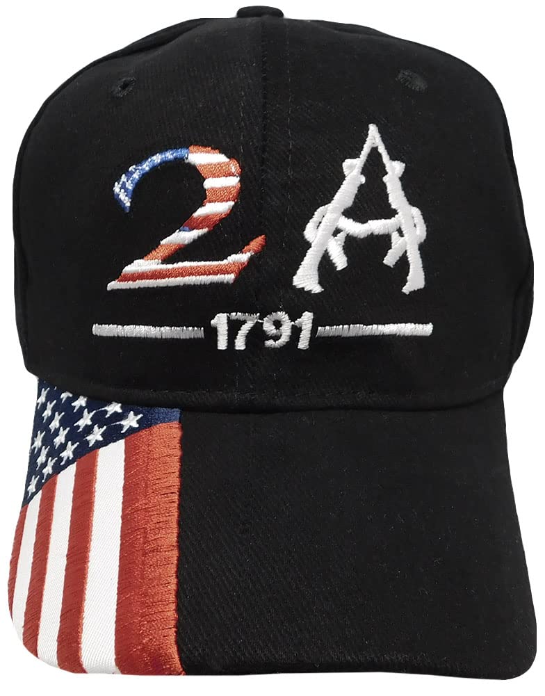 Trade Winds 2A 2nd Amendment 1791 USA Flag On Bill Black White 100percent Cotton Adjustable Embroidered Hat Cap,Multi , One Size