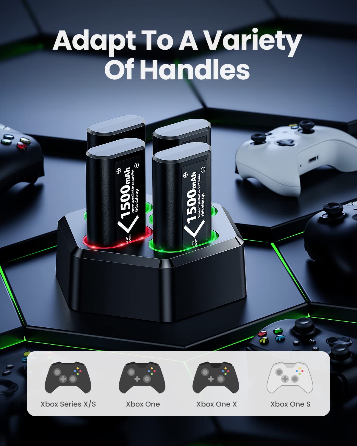 VOYEE Rechargeable Battery Pack for Xbox Controller, 4x1500mAh High Capacity Battery Charger Set USB C Charging Port Compatible with Xbox One/S/X/Elite/Series X|S (Black)