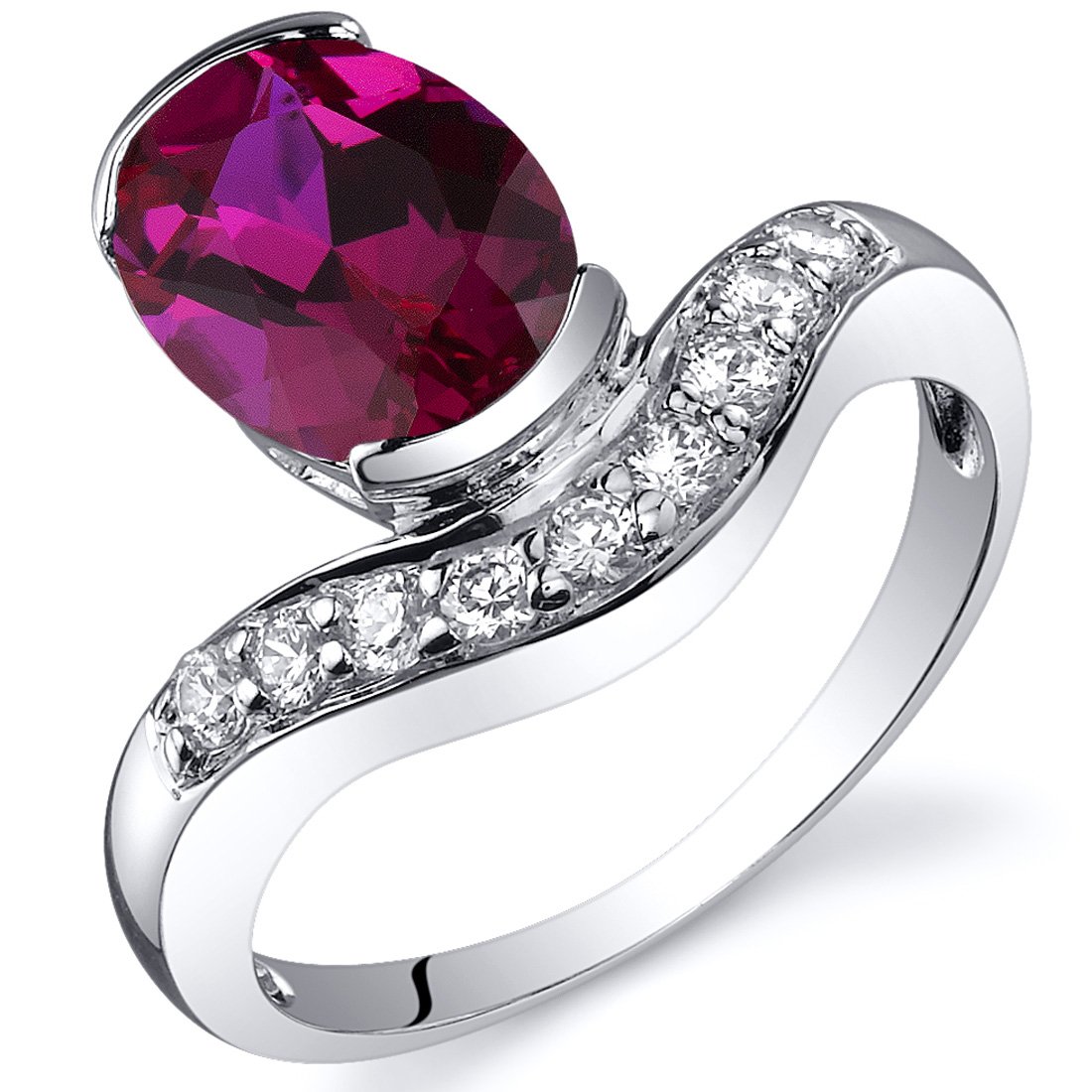 PEORA Created Ruby Ring for Women in Sterling Silver, Statement Solitaire, Oval Shape, 9x7mm, 2.50 Carats total, Comfort Fit, Sizes 9