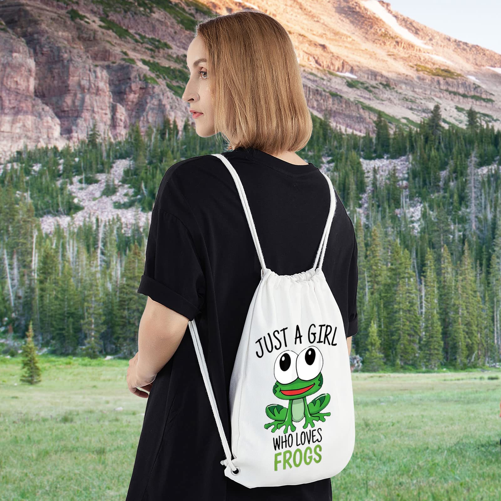 WZMPA Funny Frogs Drawstring Backpack Frog Lover Gift Just Who Loves Frogs Drawstring Travel Bag Animal Lover Gift (Loves Frogs)