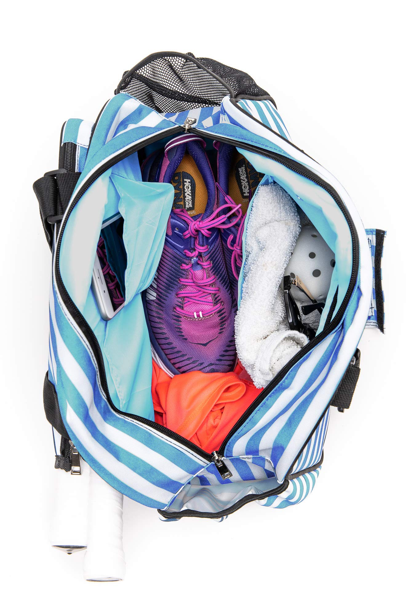 Pik’le’Ball Women's Pickleball Sport Tote Bag - Stylish, Durable Design with Paddle Pocket, Stylish Stripe Blue