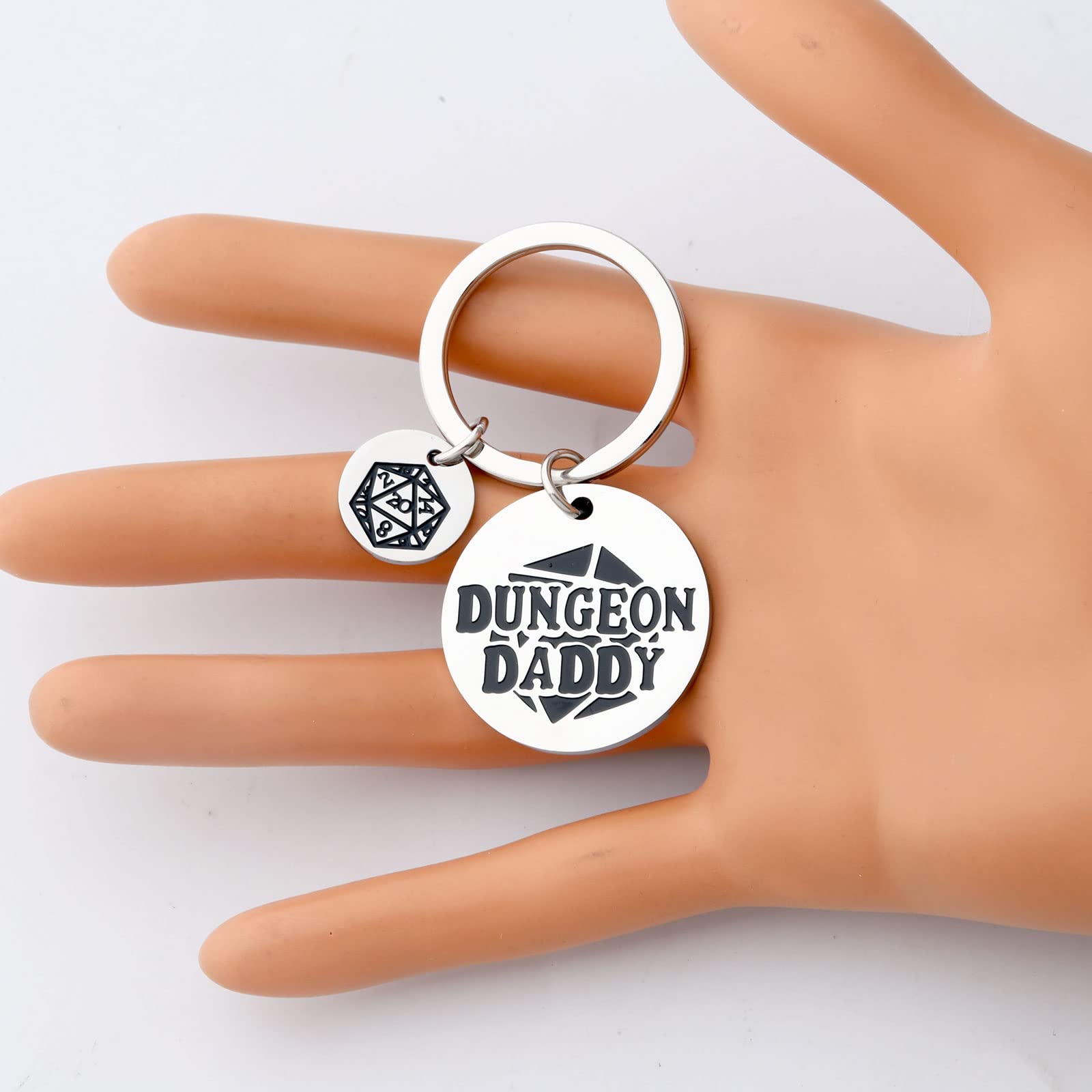TIIMG D&D Game D20 Keychain D&D Players Gift Dungeon Daddy Keychain for Gamer Dad (DUNGEON DADDY US)