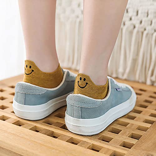 Xhonp Ankle Cute Socks 5 Pairs Cotton Kawaii Embroidered Funny Low Cut Socks for Women Socks (Smiling face A)