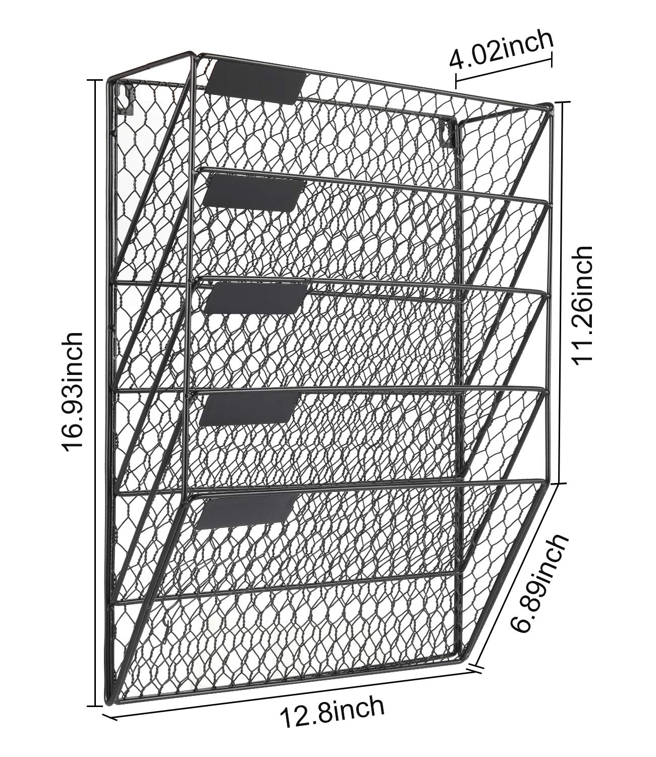 PAG Hanging Wall File Holder Office Wall Organizer Mail Sorter Metal Chicken Wire Literature Rack, 3-Tier, Black