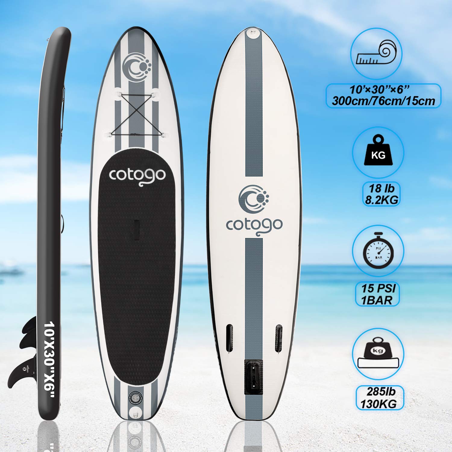 rolimate Inflatable Stand Up Paddle Board, with All SUP Accessories 6 Inches Thickness Wide Stance Bottom Fin for Paddling (Black)