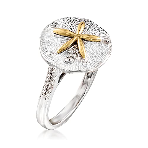 Ross-Simons 0.10 ct. t.w. Diamond Sand Dollar Ring in Sterling Silver With 14kt Yellow Gold. Size 9