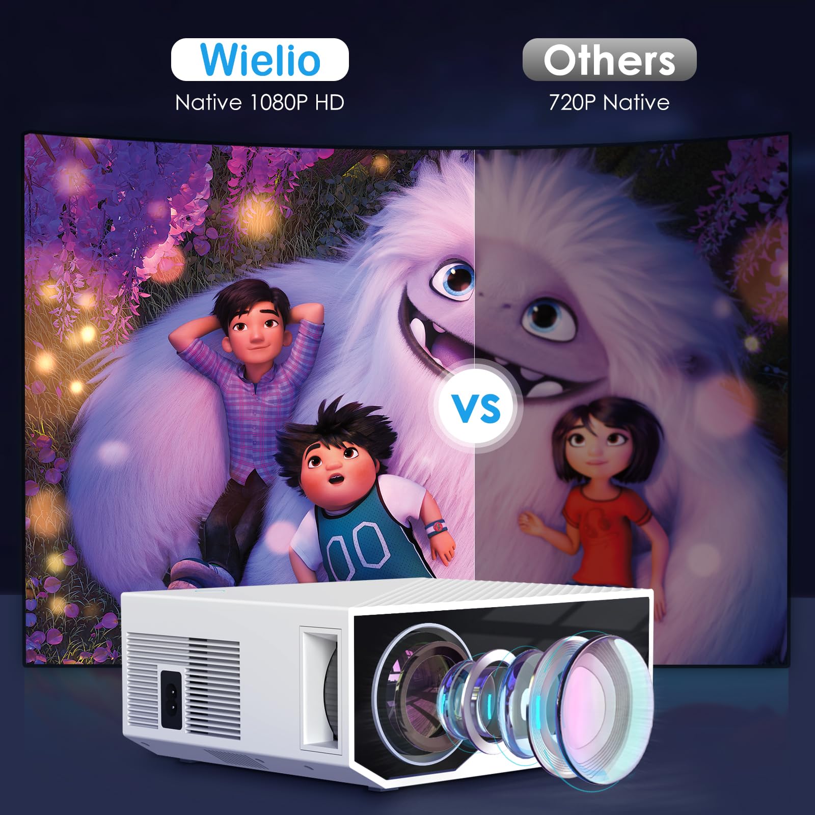Projector with 5G WiFi and Bluetooth, Outdoor Portable Mini Projectors Support 4K, Native 1080P Video Movie Projector Compatible with iOS & Android Phone HDMI/VGA/USB/AV