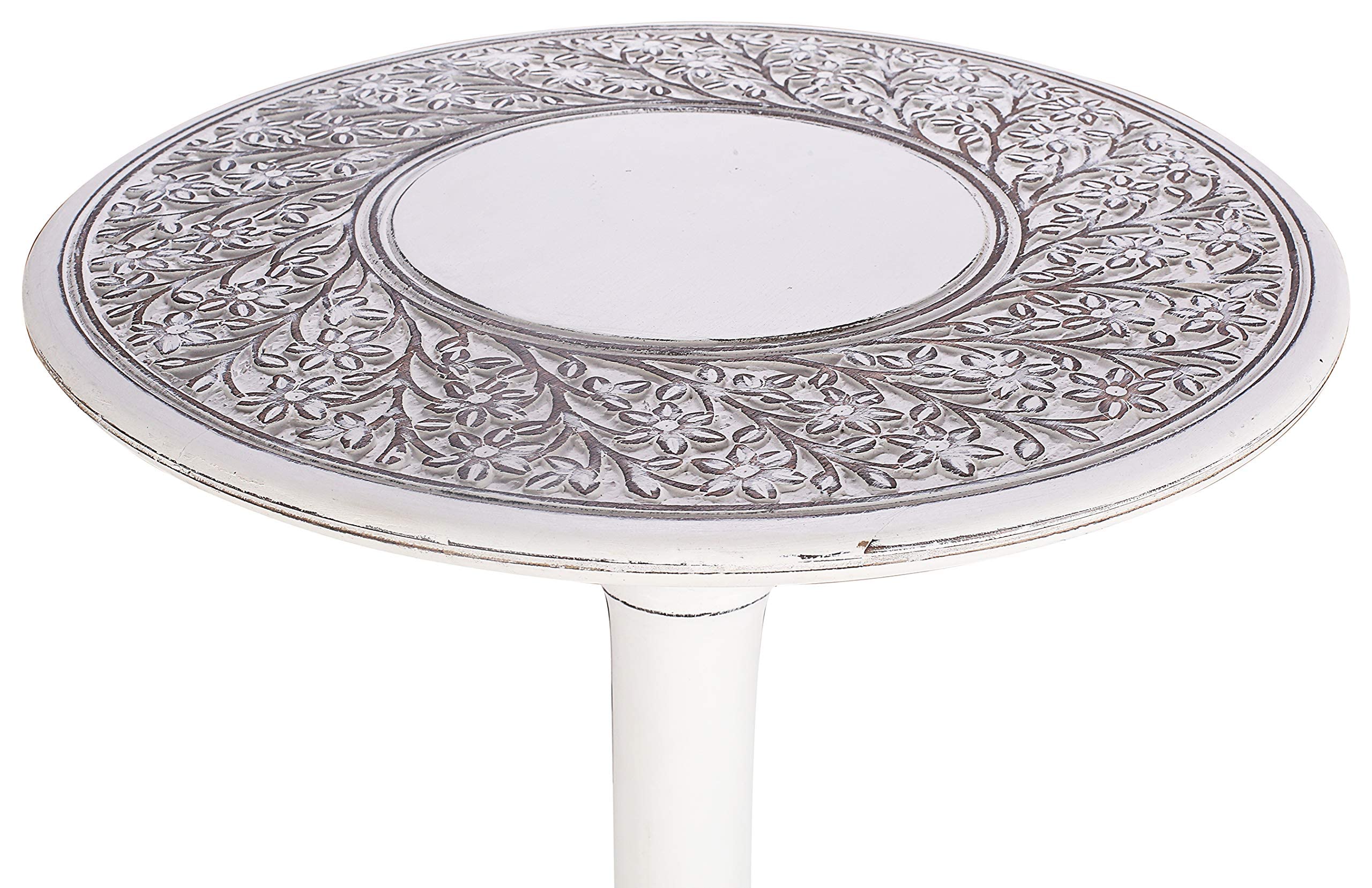Round Side Table, Small Table, Side Table, Round End Table, End Table, Altar Table, Wood Accent Table, Coffee Table- Living Room End Table for Books and Plants- 18x22 Antique White