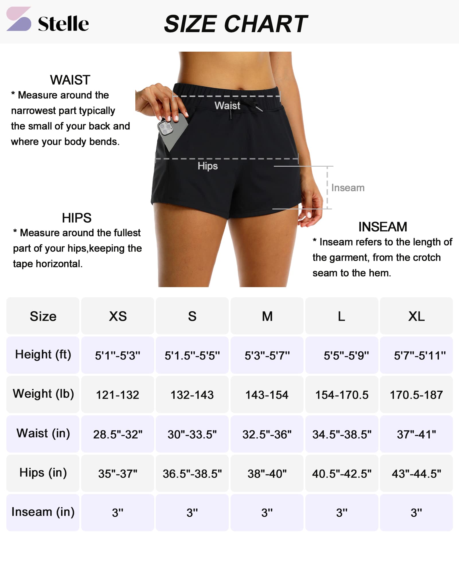 Stelle Women's Hiking Shorts Workout Athletic Gym Running Lounge Shorts with Side Pocket 3" (Black, M)