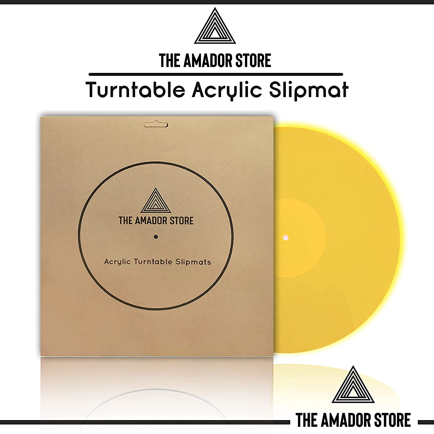 The Amador's Acrylic Turntable Mat - Transparent Acrylic Slipmat for Vinyl LP Record Players -Effective Base Response -Diameter 297mm Thickness 2.5mm -Control Resonance & Vibration (Yellow)