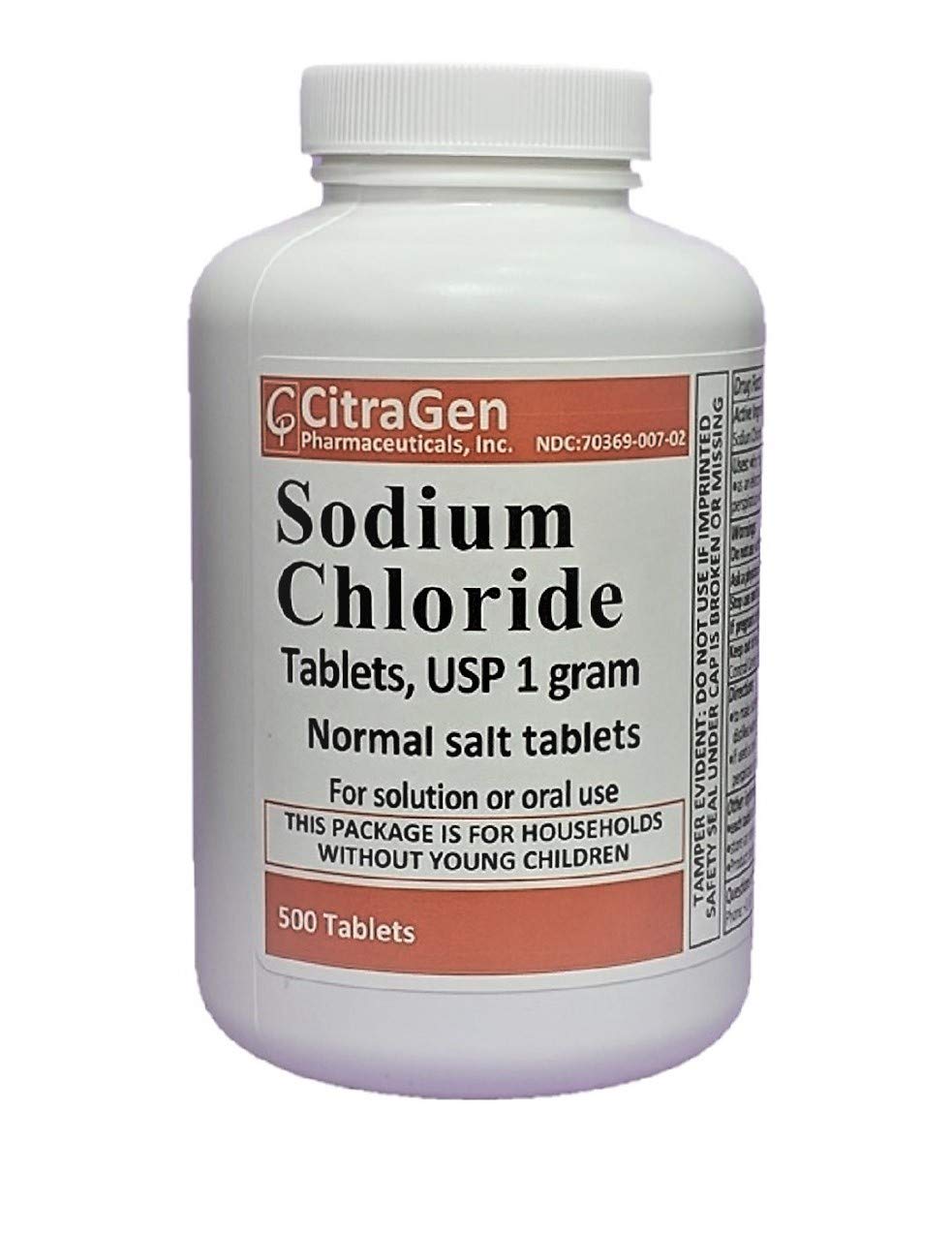 Sodium Chloride Tablets 1 gm, USP Normal Salt Tablets - 500 Tablets by CitraGen Pharmaceuticals, Inc.