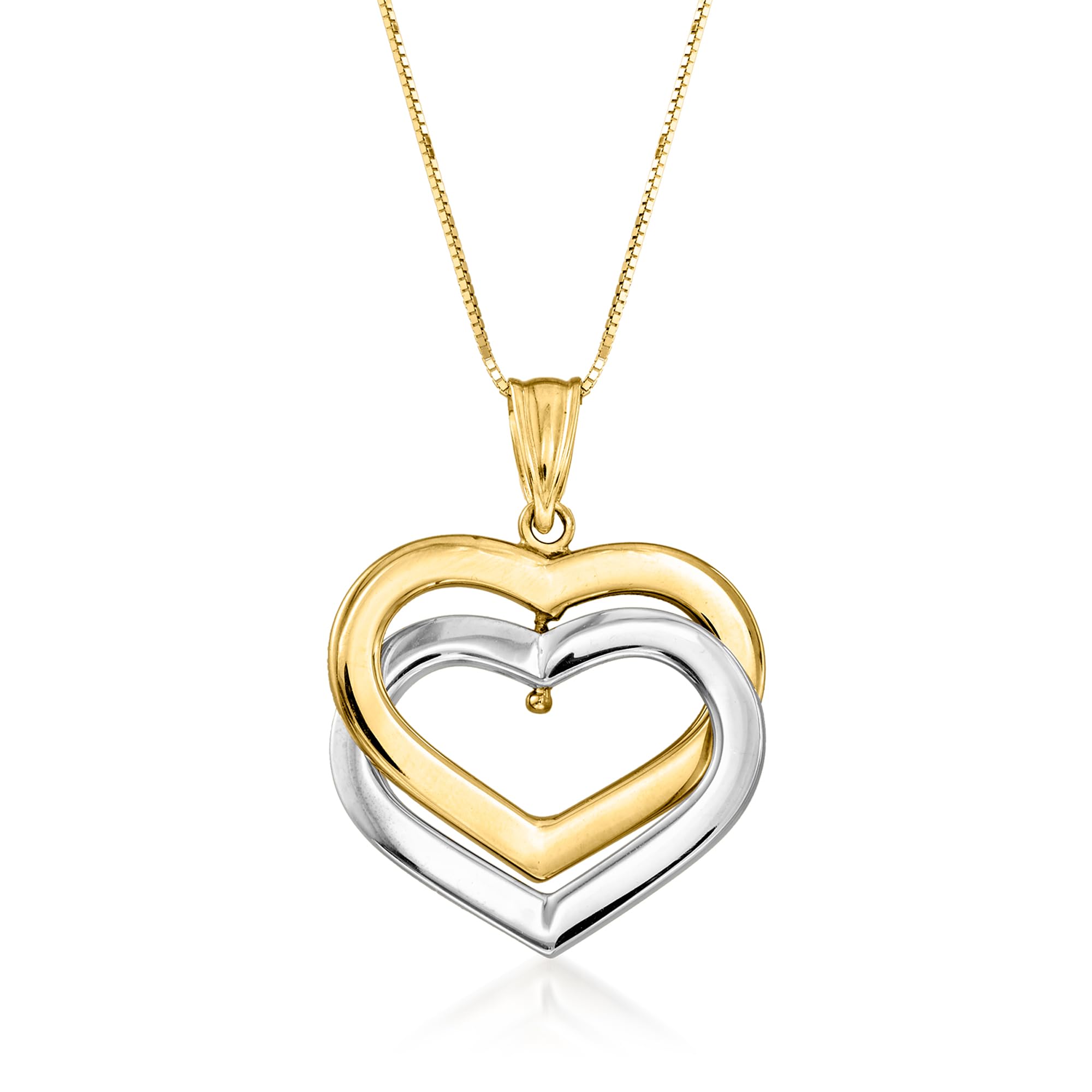 Ross-Simons 14kt 2-Tone Gold Interlocking Hearts Pendant Necklace. 18 inches