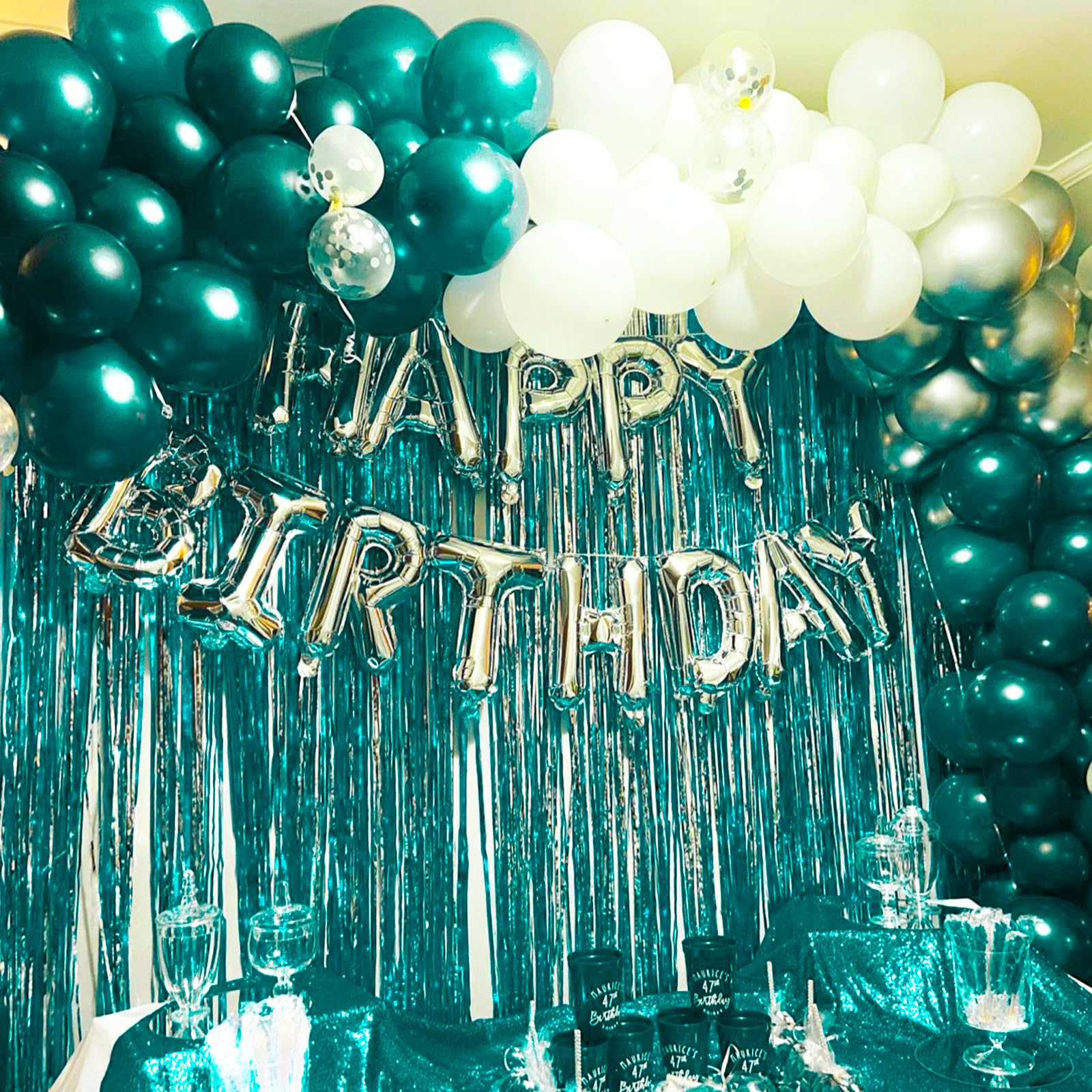 PartyWoo Foil Curtain 2 pcs, 3.3x6.6 ft Metallic Peacock Blue Tinsel Curtains, Backdrop Curtain, Foil Fringe Curtains, String Curtain, Birthday Decorations, Party Backdrop, Wedding Backdrop
