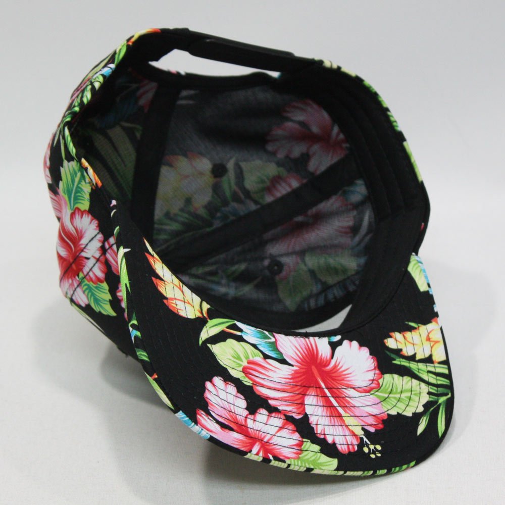 Premium Floral Cotton Twill Adjustable Flat Bill Snapback Hats Baseball Caps (Varied Colors) (Hawaiian)