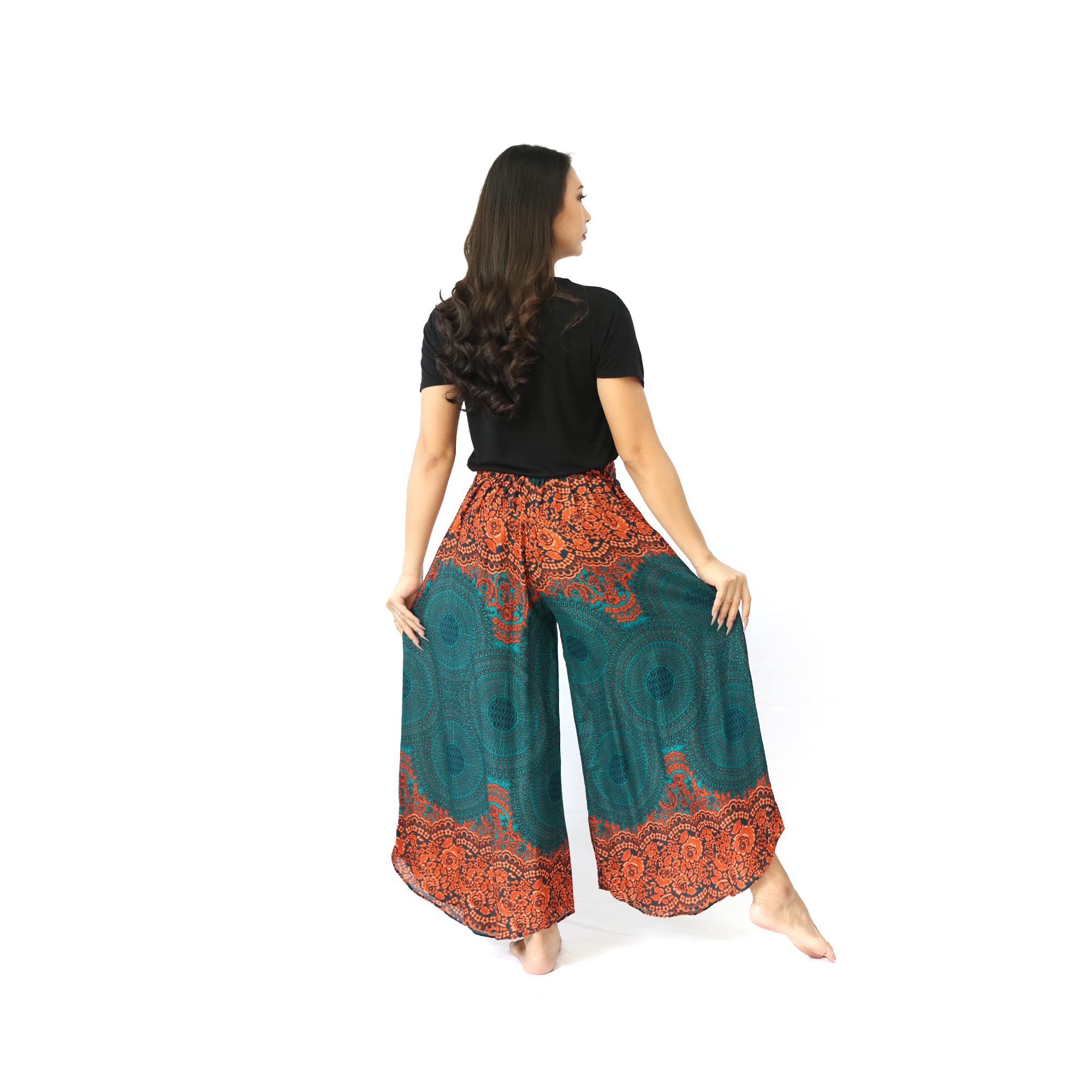 Women's Wide Leg Palazzo Pants Light Weight Loose Comfy Boho Flare Harem Trouser Perfect for Yoga (Blue Sea Mandala)