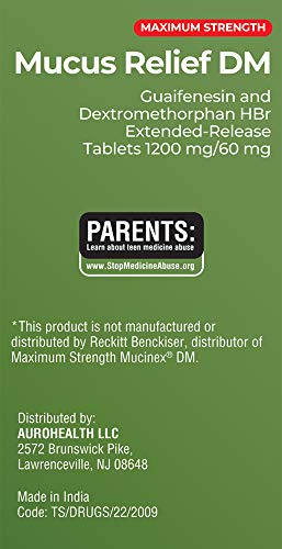 Primary Health Mucus Relief DM Maximum Strength Dextromethorphan 60mg, Guaifenesin 1200mg, Extended-Release Tablets, 42Count