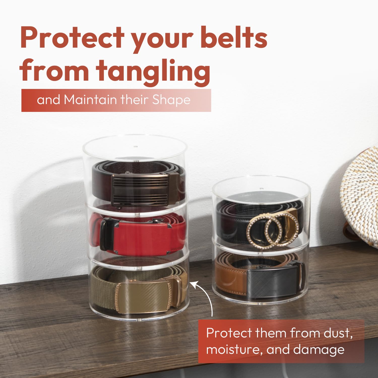 PROKTIK Acrylic Belt Organizer, 5 Layer Belt Holder, Belt Storage, Belt Organizer for Closet, Belt Display for Men and Women's Belts, Belt Organizer for Drawer, Display for Belts, Jewelry, Watch