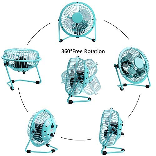 PEYOU Small USB Desk Fan, 4 Inch Mini Quiet Fan with Strong Airflow, 360° Rotation, Metal Construction, Personal Cooling Fan for Home Office (Pink)