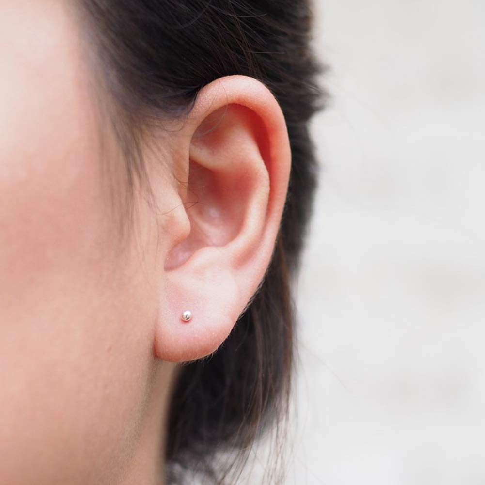 Sterling Silver Stud Earrings for Women Men- 3 Pairs of 2mm Tiny Round Ball Stud Earrings Set Cartilage Small Tragus Earrings Nose Lip Rings, Silver