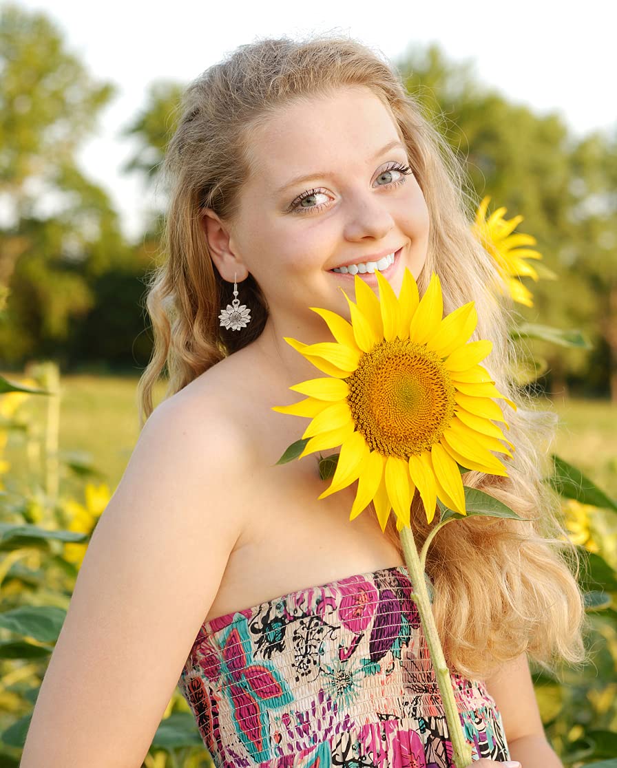 Picano Antique Gold Silver Sunflower Dangle Earrings for Women (Antique gold)