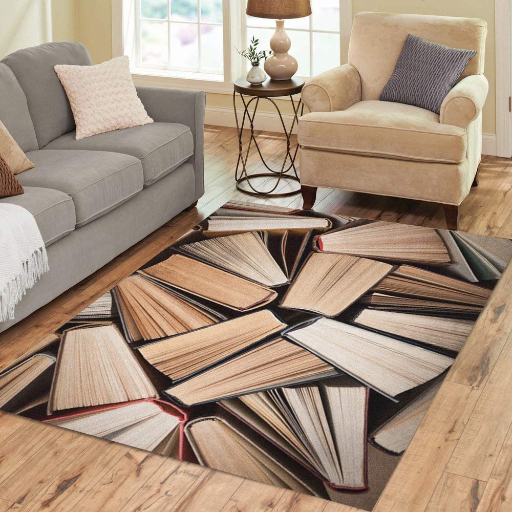 Pinbeam Area Rug Library Book Pile Culture Entertainment Fiction Hardback Learning Home Decor Floor Rug 3' x 5' Carpet