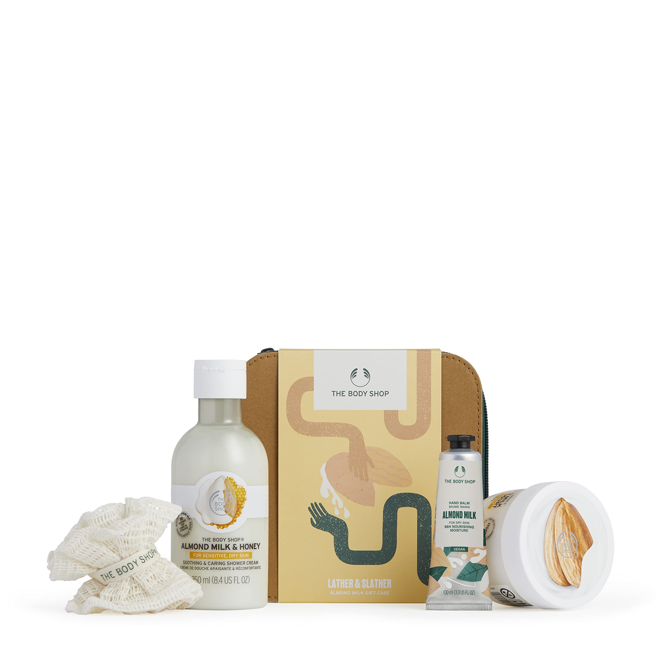 The Body Shop Lather & Slather Almond Milk Body Care Gift Set, for Dry Skin