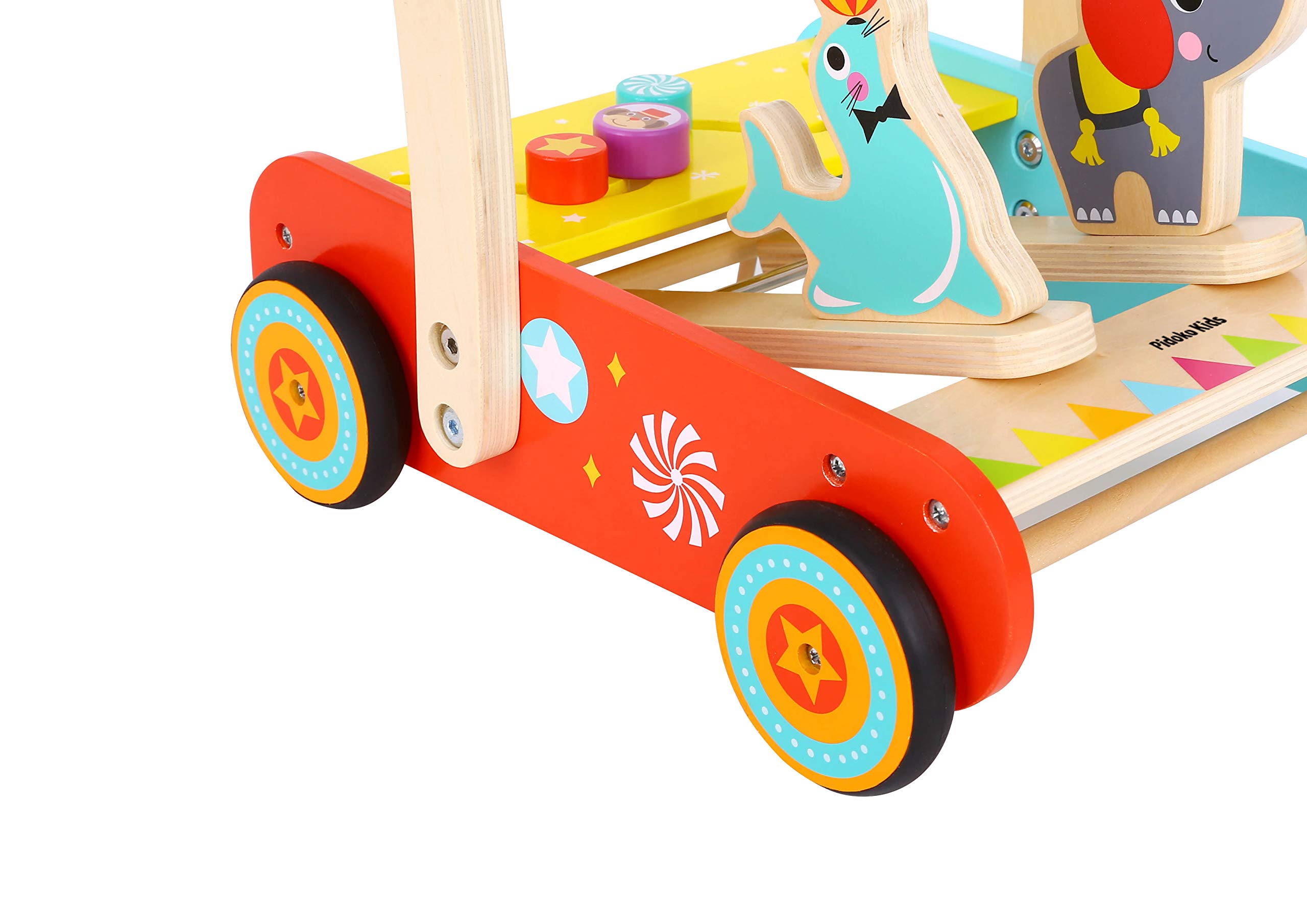 Pidoko Kids Wooden Baby Walker Cart with Wheels - Circus Theme for 1 Year Old and up