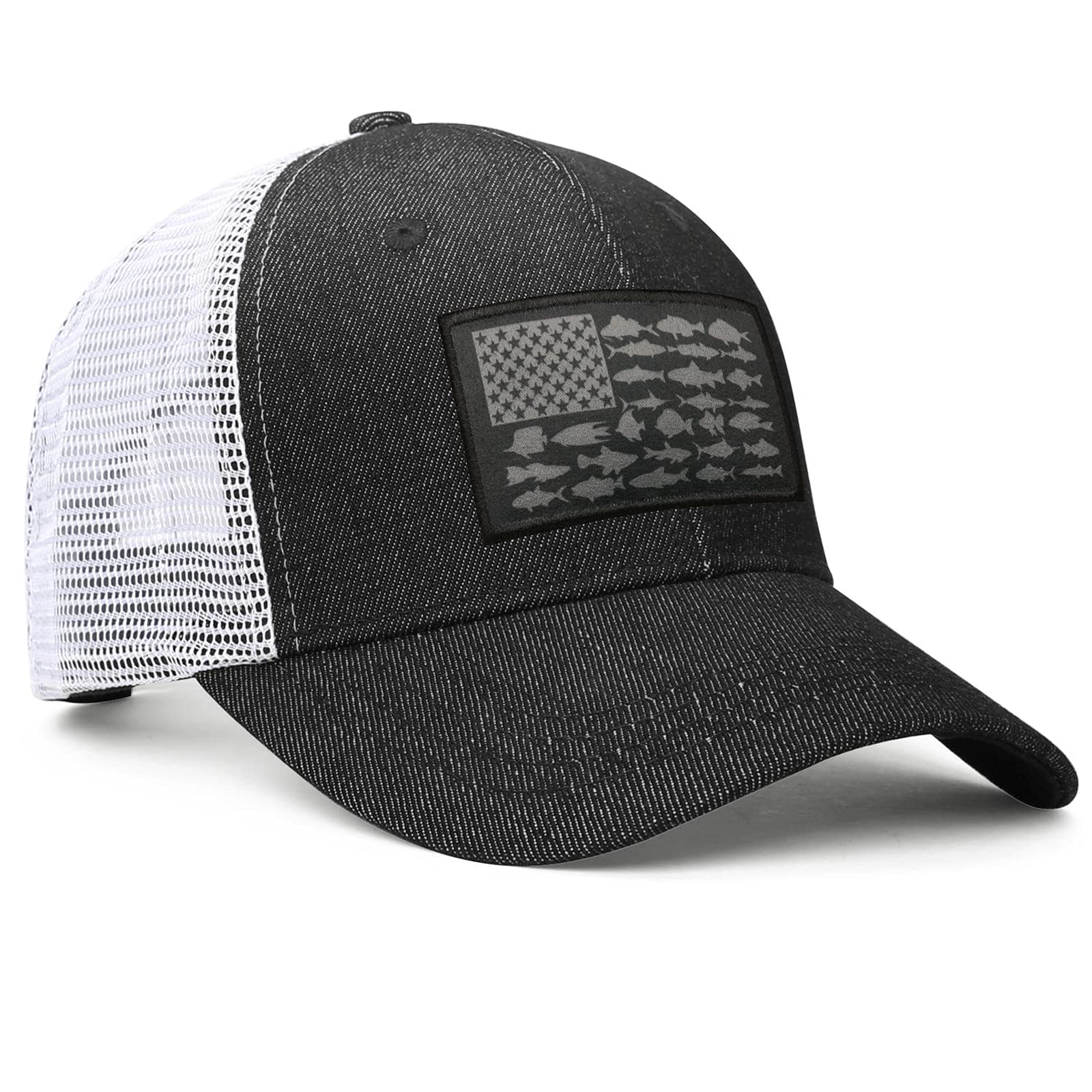 Thy Thou American Fish Flag Trucker Hats for Men Fishing Hat Adjustable Mesh Embroidered Baseball Cap for Mens Gift