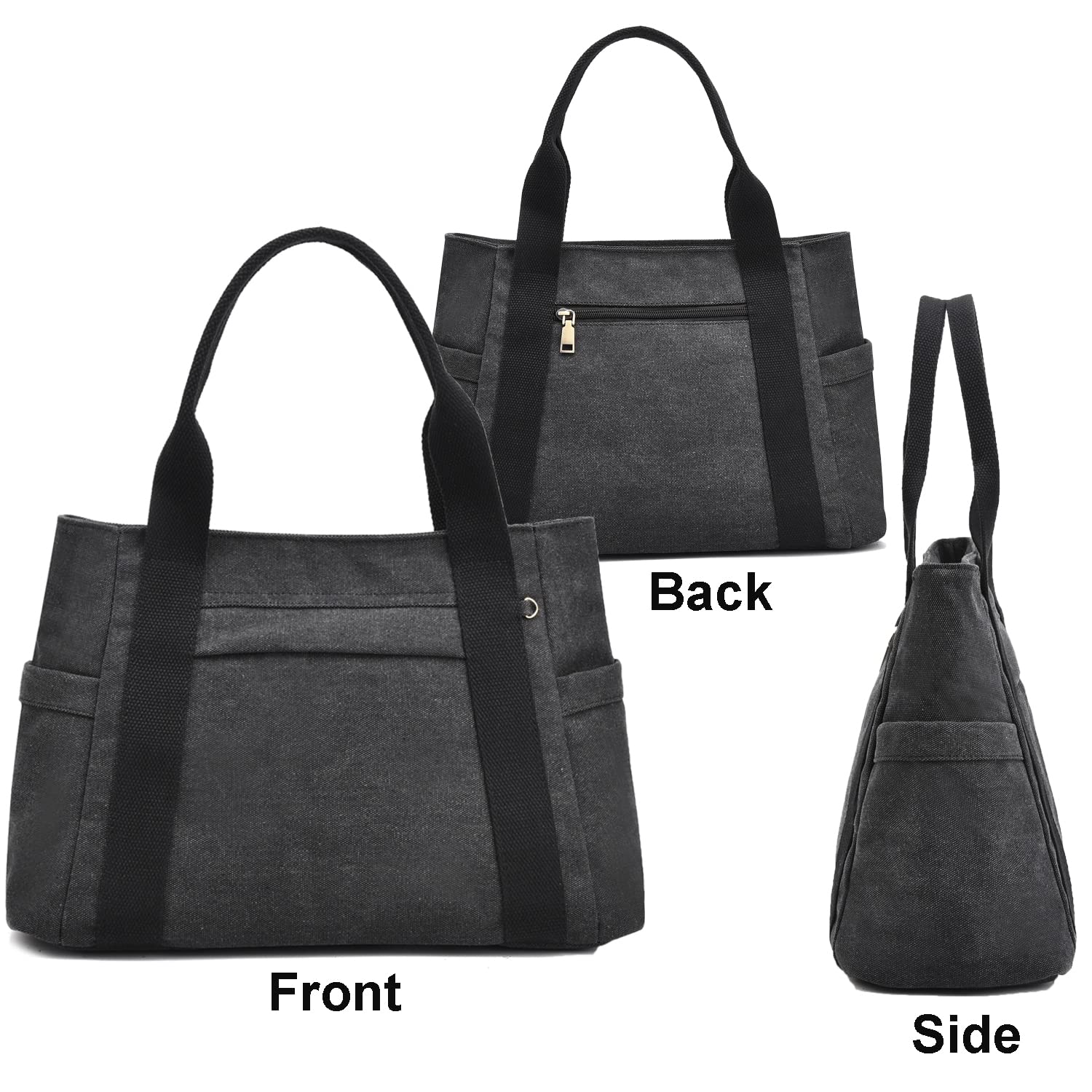 Women’s Canvas Tote Purses Fashion Small Shoulder Handbag with Top Handles Pockets Lightweight Work Bag