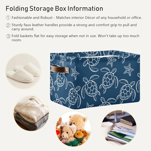 Sea Turtle Storage Basket Bins Foldable Laundry Hamper Toy Storage Bins Box Organizer for Bedroom Office Clothes Pet Nursery Living Room,1 pcs